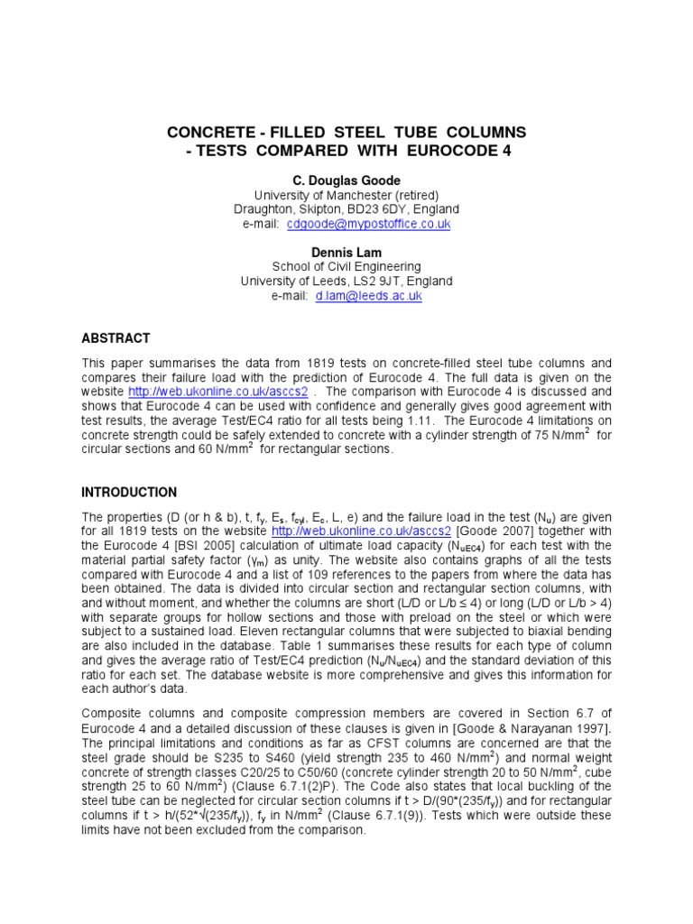 Concrete Filled Tube Columns - Test Comparison | PDF | Buckling | Column
