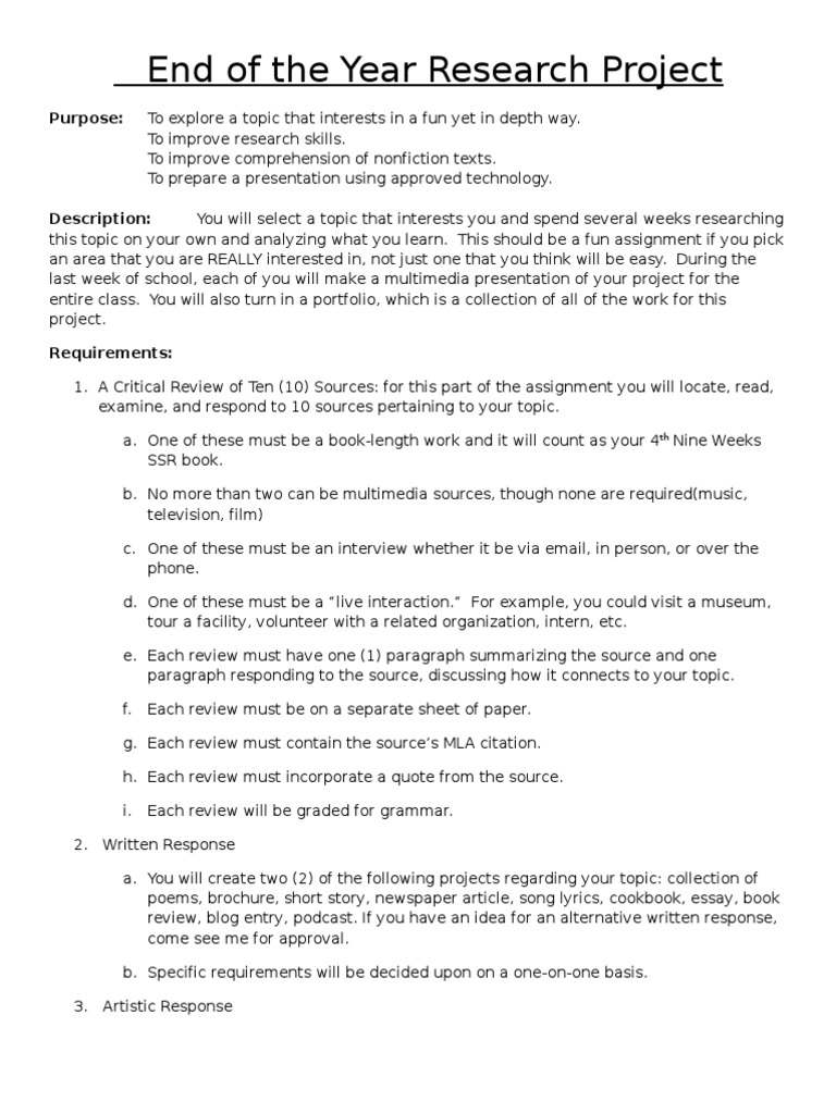 End of Year Research Project Guide | PDF | Reading Comprehension