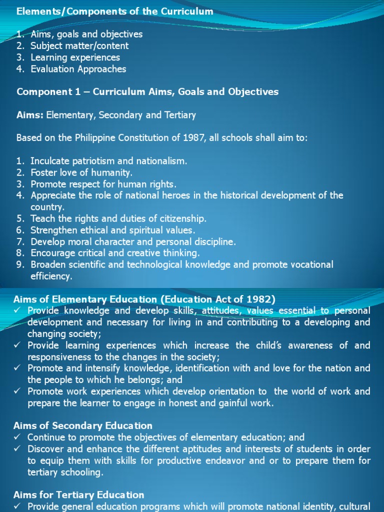 Elements and Components of the Curriculum | Curriculum | Teaching Method