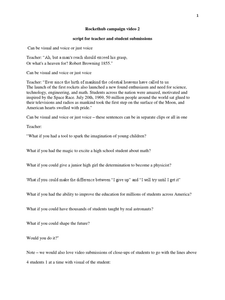 Teacher Student Video Script | PDF | Outer Space | Teachers