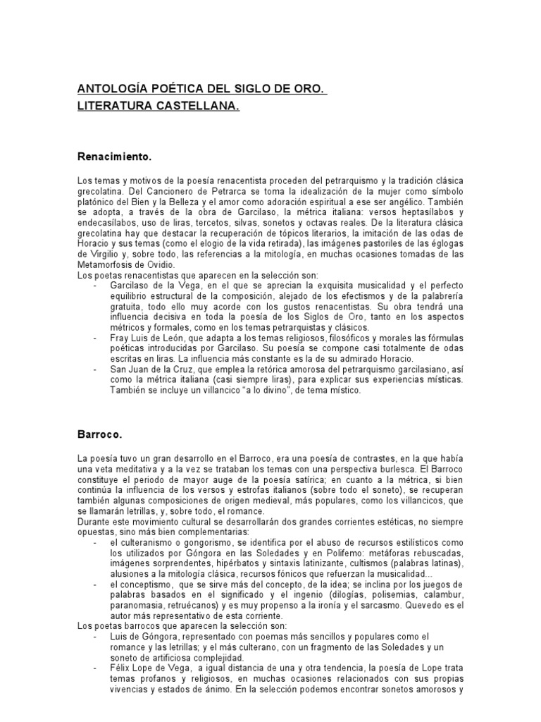 Antología Poética del Siglo de Oro | PDF | Poesía