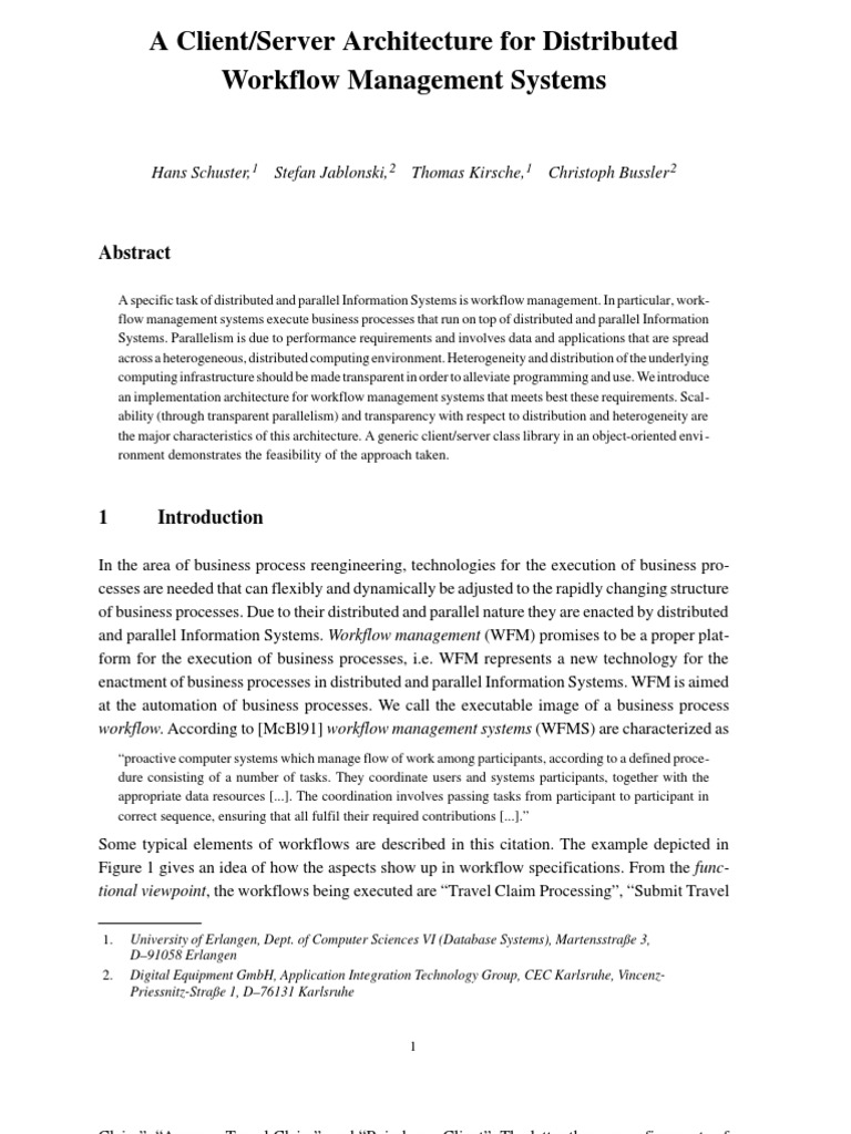A Client/Server Architecture For Distributed Workflow Management Systems | PDF | Class (Computer ...