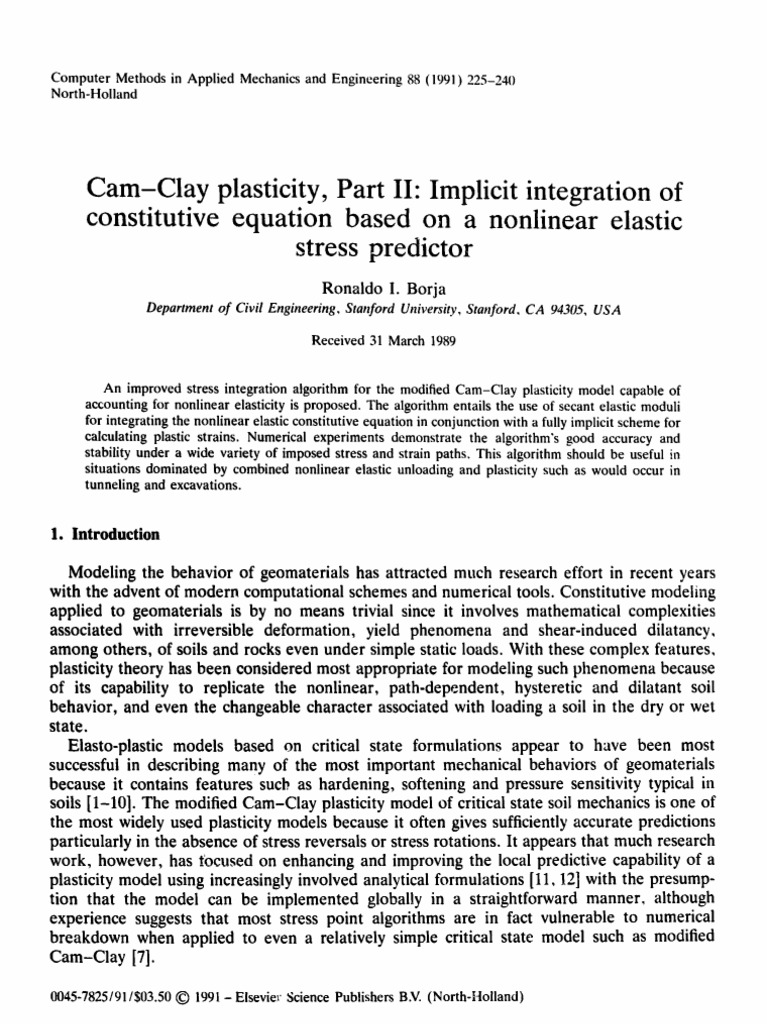 Cam-Clay Plasticity, Part II Implicit Integration of Constitutive Equation Based On A Nonlinear ...