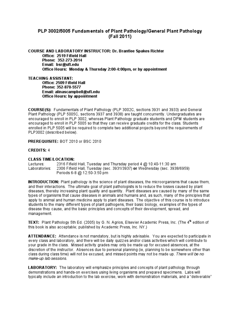 Plant Pathology Laboratory Outline | Plant Pathology | Academic Dishonesty
