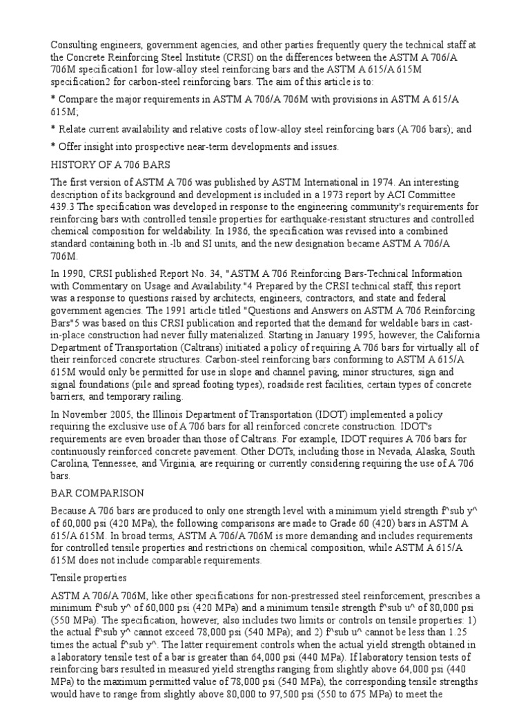 Differences Between ASTM A706 and A615 | PDF | Ultimate Tensile ...
