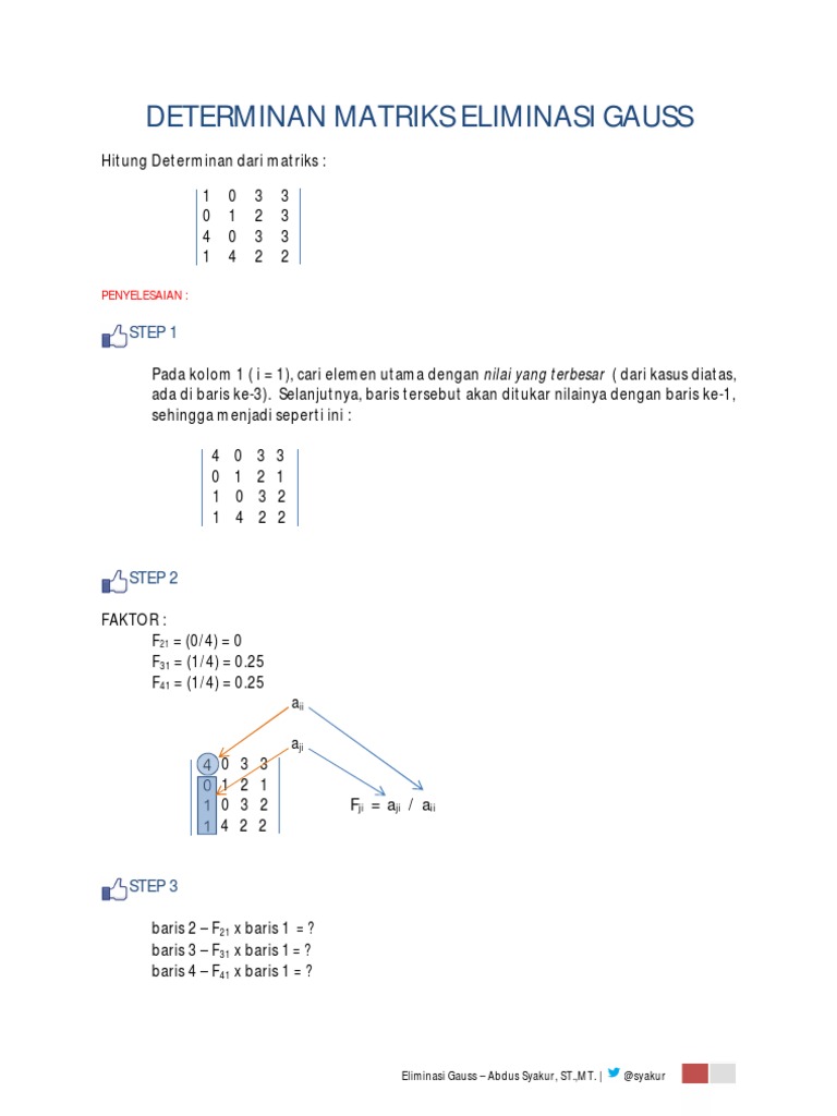 Determinan Matriks Dengan Metode Eliminasi Gauss | PDF | Metode & Bahan ...