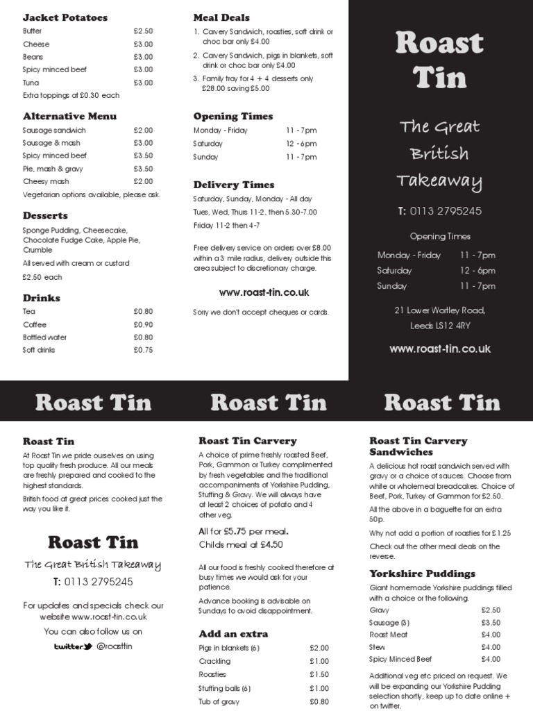 Roast Tin - The Menu | PDF | Roasting | Turkey Meat