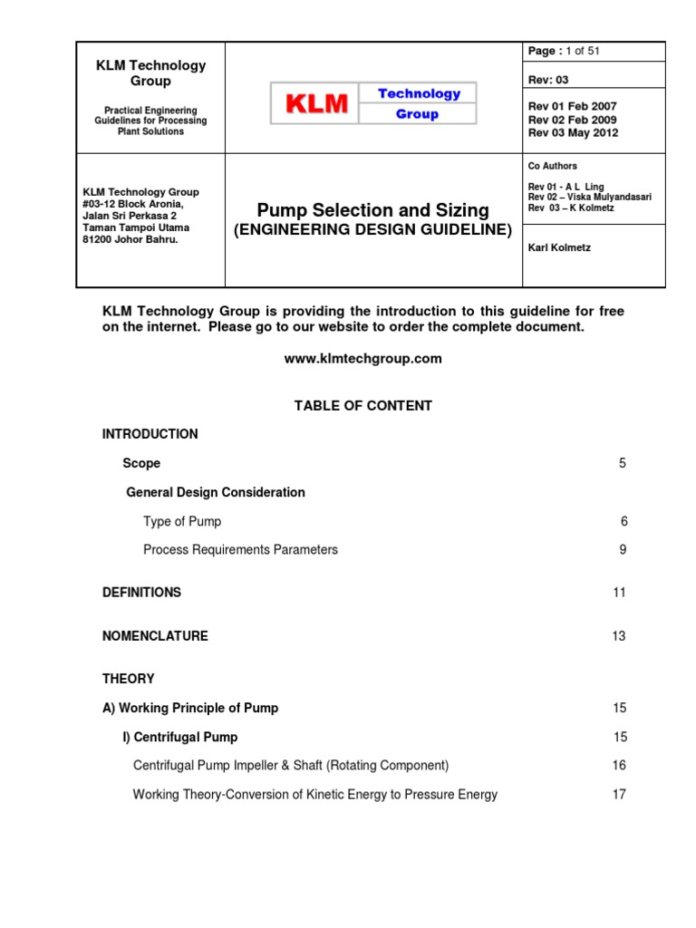Engineering Design Guideline Pump Rev3 | PDF | Pump | Pressure
