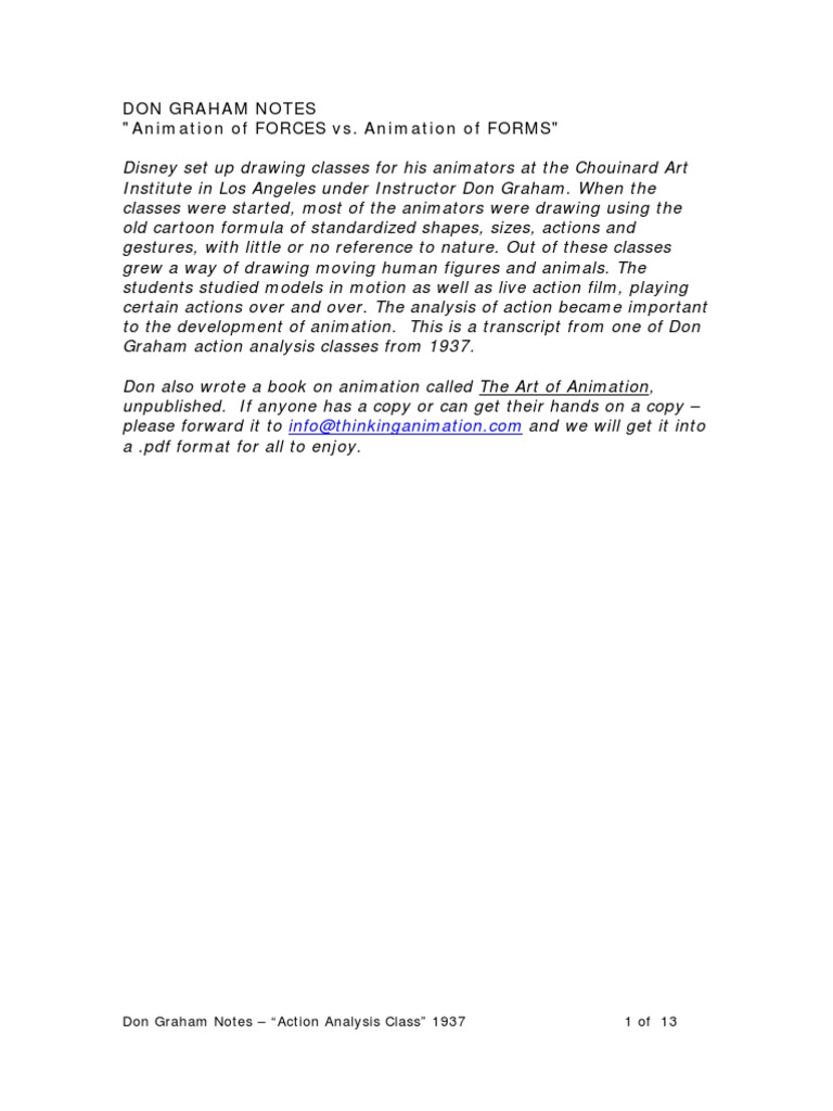 Don Graham's Animation Force Analysis | PDF | Drawing | Animation