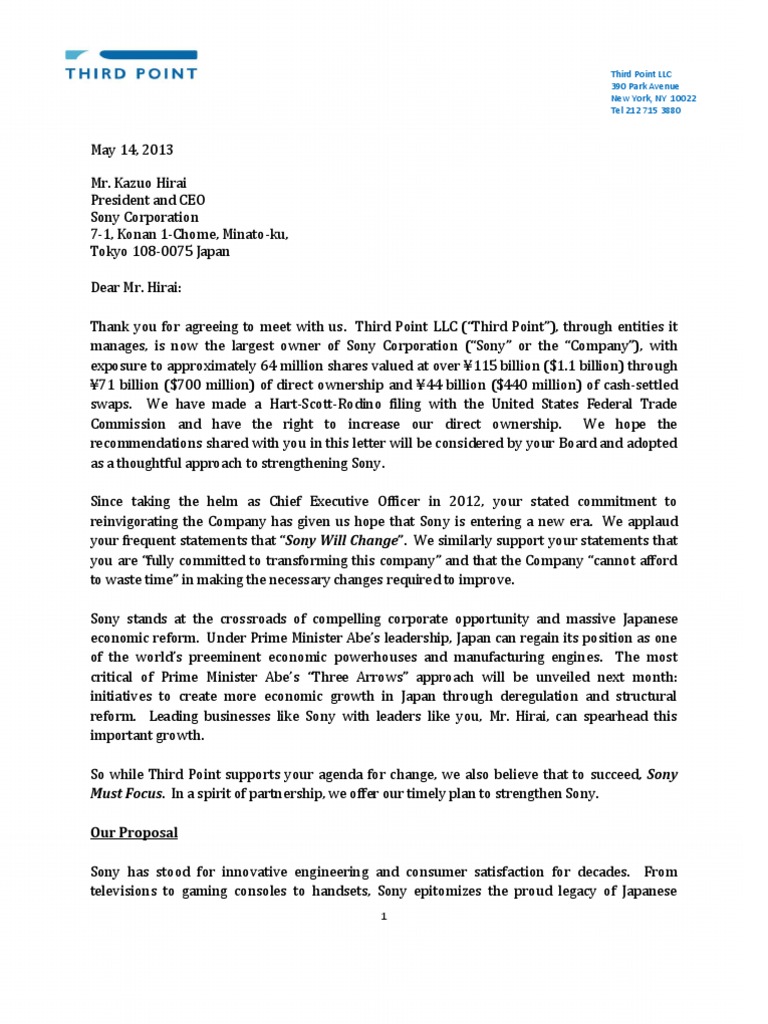 Dan Loeb Sony Letter | Sony | Economies