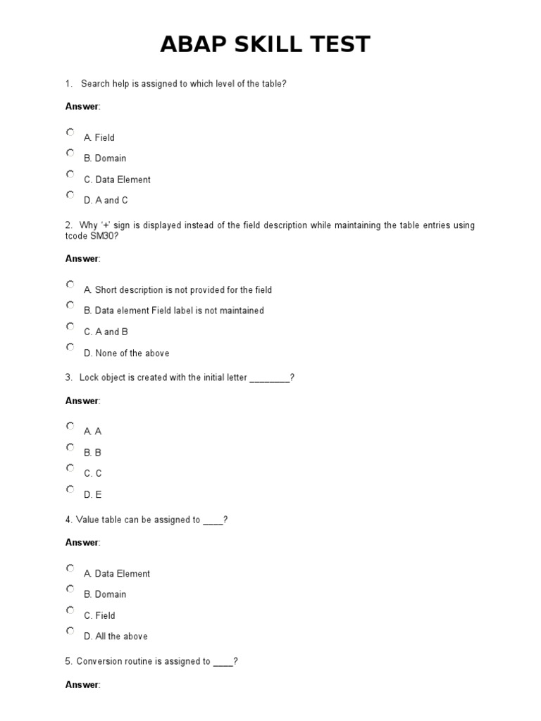 ABAP Test | PDF | Database Transaction | C (Programming Language) ABAP Test | PDF | Database Transaction | C (Programming Language)