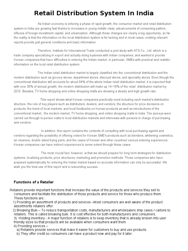 Retail Distribution System in India | PDF | Retail | Supermarket