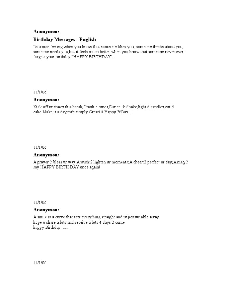 Birthday Messages | PDF | Happiness