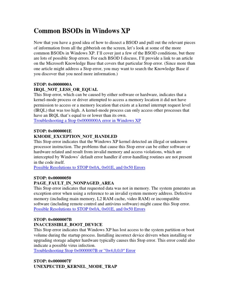 Common BSOD in Windows | PDF | Ibm Pc Compatibles | Computer Data Storage