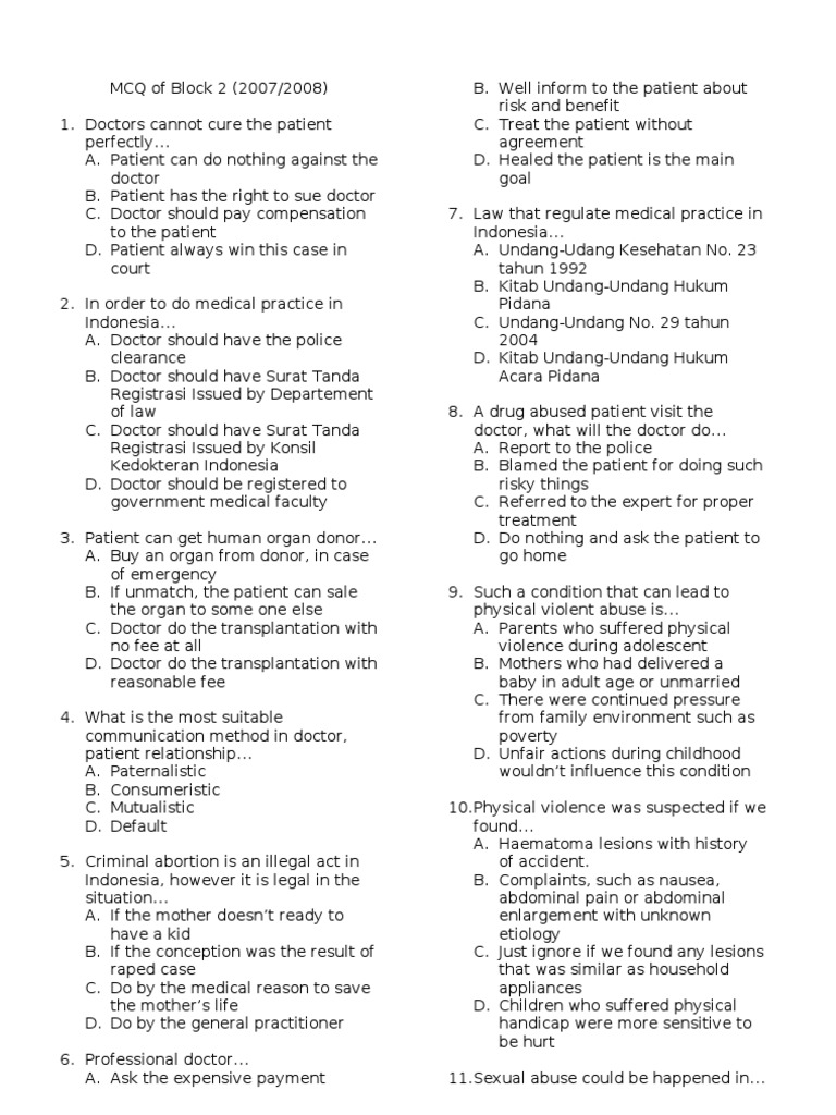 Soal MCQ Blok 2 | PDF | Pharmacy | Holism