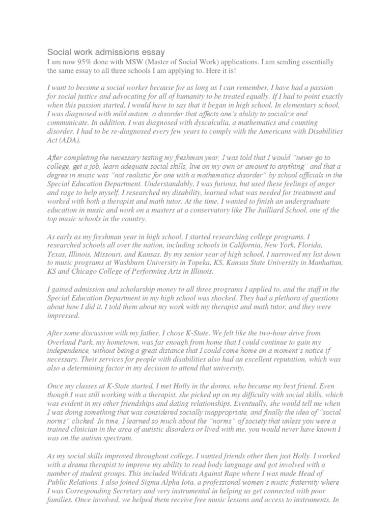 Social Work Admissions Essay | PDF | Friendship | Social Work