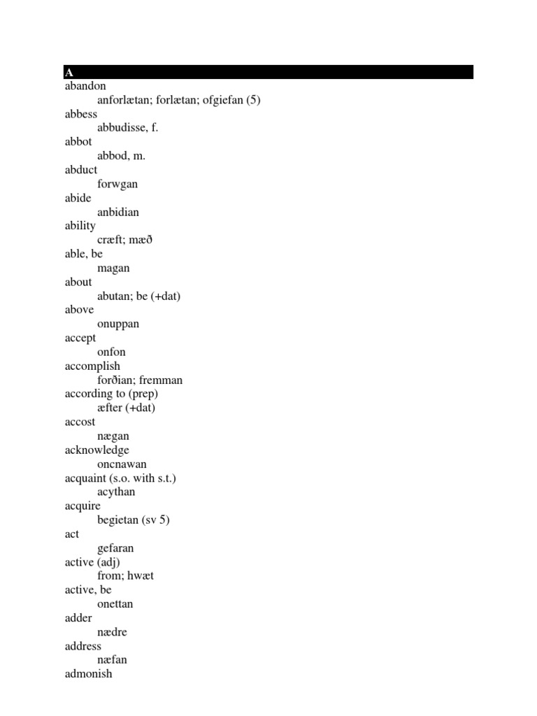 Old English Vocabulary Dictionary | PDF | Religion And Belief