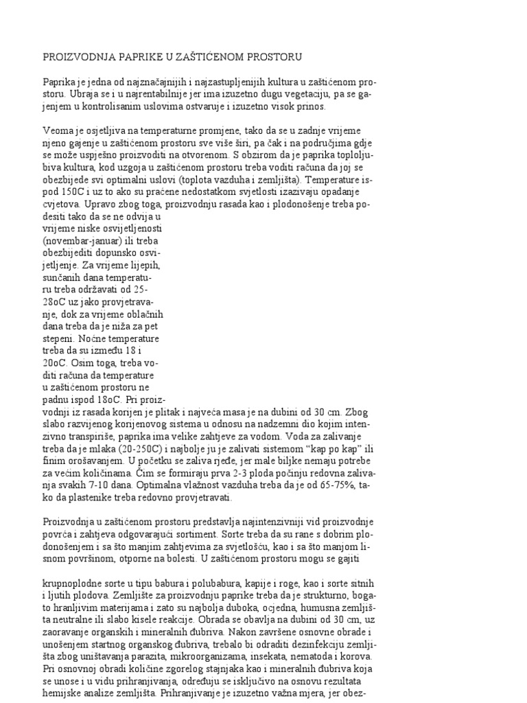 PROIZVODNJA PAPRIKE - Stakleniku | PDF
