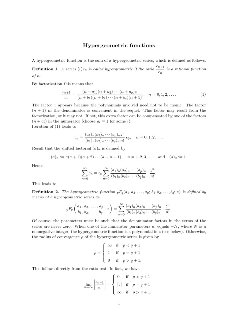 Hypergeometric Series | PDF