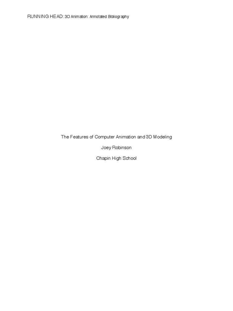 Annotated Bibliography | Computer Animation | 3 D Computer Graphics