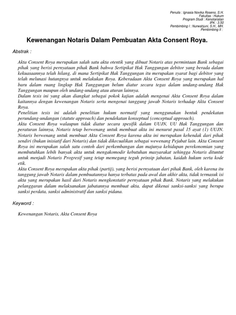 Kewenangan Notaris Dalam Pembuatan Akta Consent Roya | PDF | Politik ...
