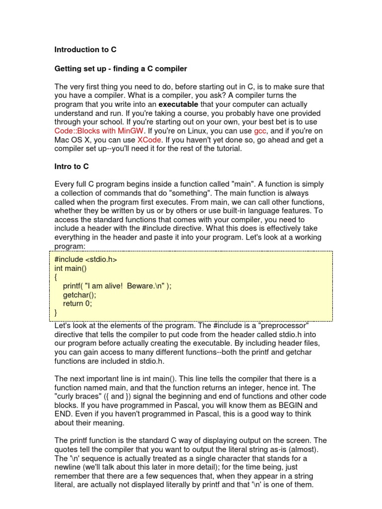 Introduction To C Getting Set Up Finding A C Compiler Code Blocks