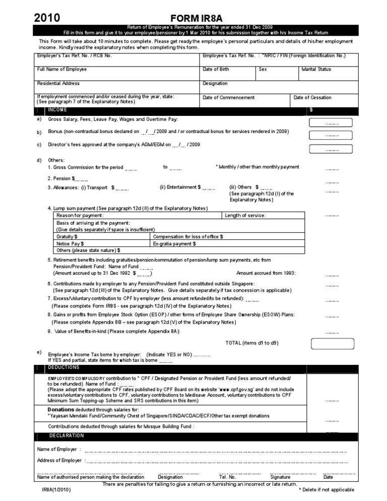 IR8A(M)2010 | Employee Stock Ownership Plan | Pension