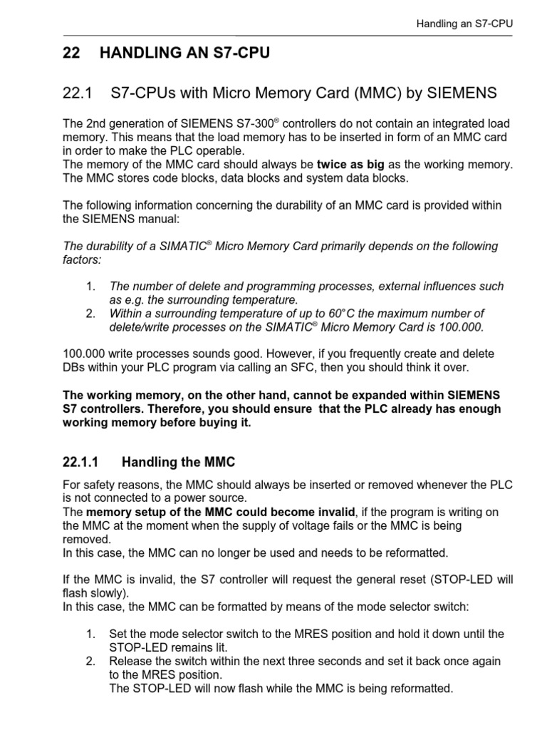s7-300 MMC Card Memory Reset | PDF | Random Access Memory | Central ...