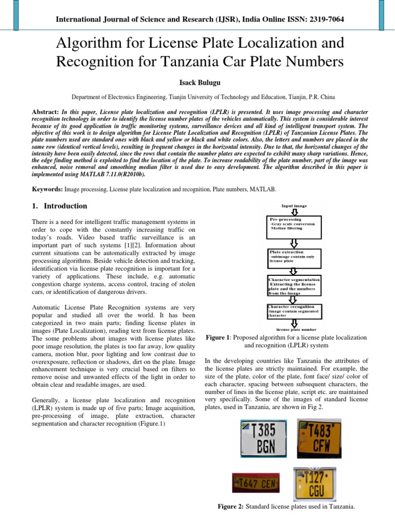 Algorithm For License Plate Localization and Recognition For Tanzania ...