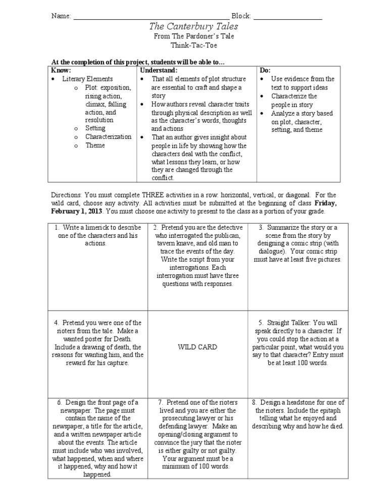 Activities for The Pardoner's Tale | PDF | Plot (Narrative)