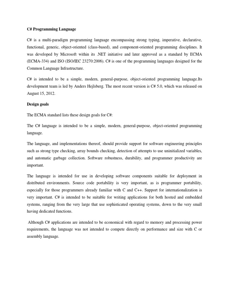 C# Programming Language | PDF | C Sharp (Programming Language) | C ...