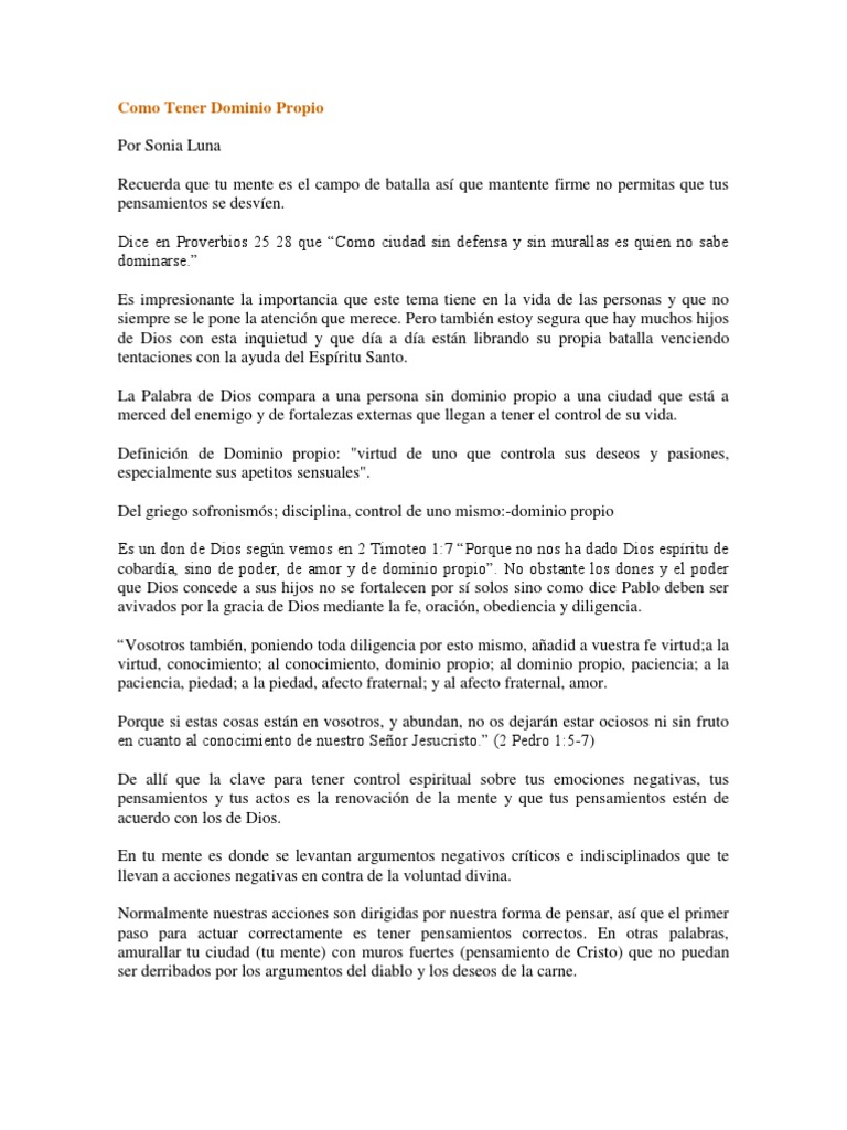 Como Tener Dominio Propio | PDF | Cristo (título) | Dios
