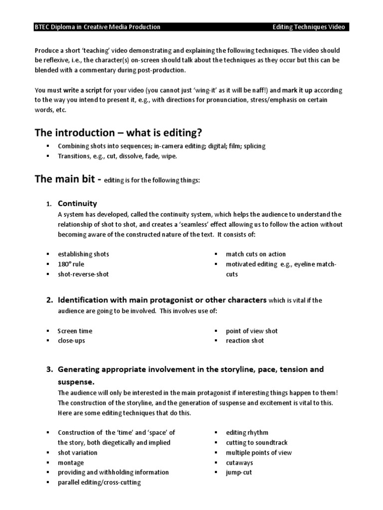 Editing Video Terms & Guidesheet | PDF