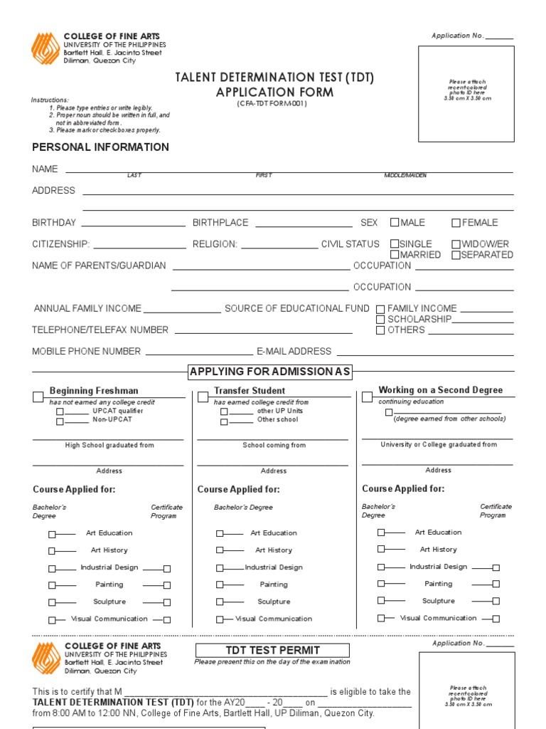 UPCFA Application Form | PDF | Academic Degree | Bachelor's Degree