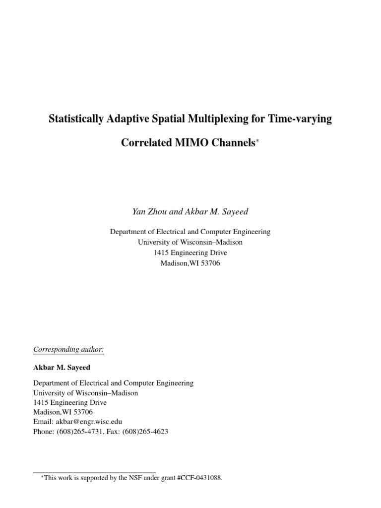 Statistically Adaptive Spatial Multiplexing For Time-Varying Correlated MIMO Channels | PDF ...