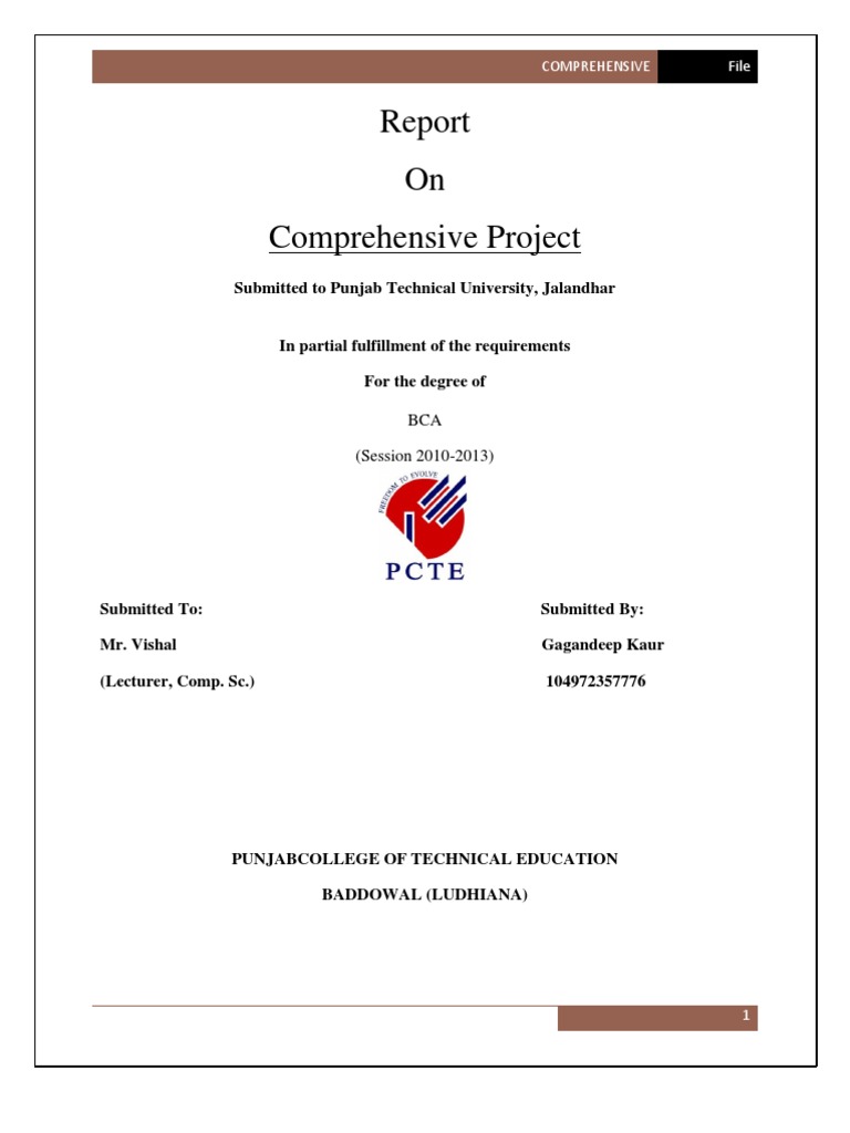 On Comprehensive Project: BCA (Session 2010-2013) | PDF | Computer Data ...