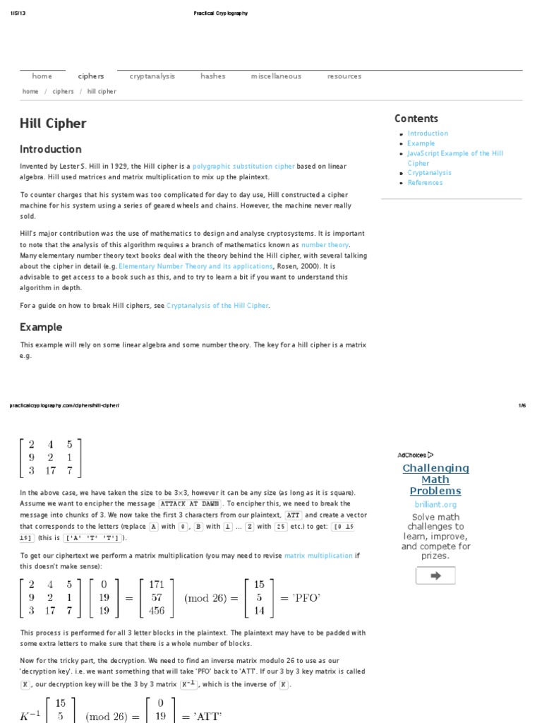 Hill Cipher | Cryptanalysis | Cipher