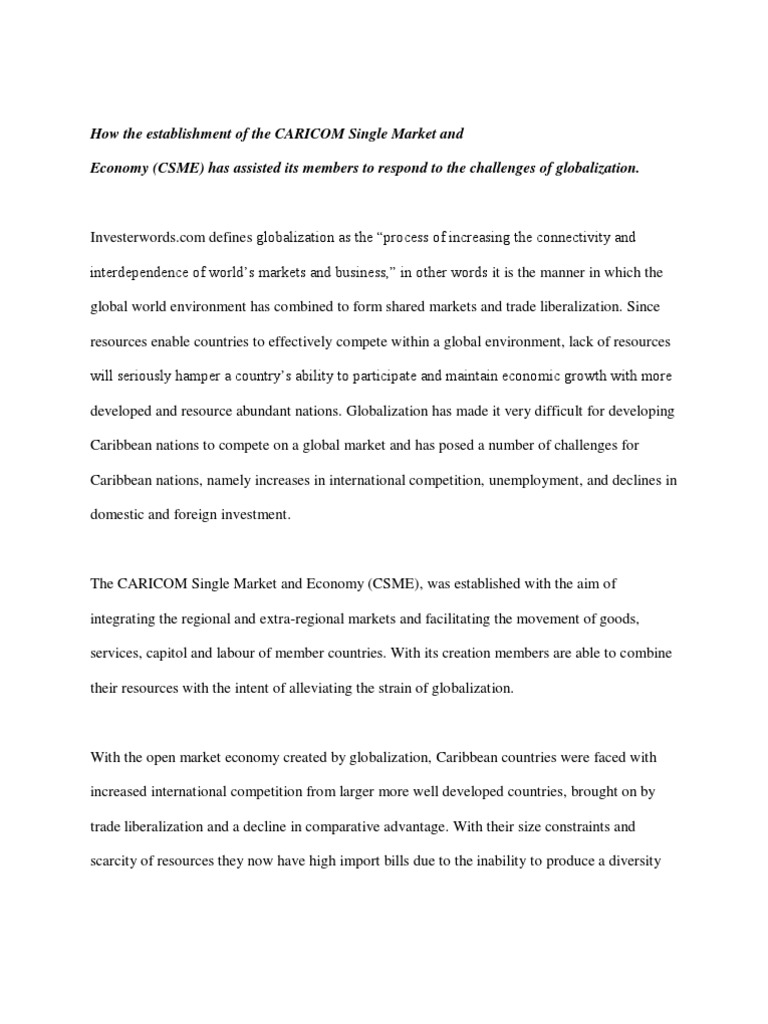 Caricom and Csme | PDF | Globalization | Single Market