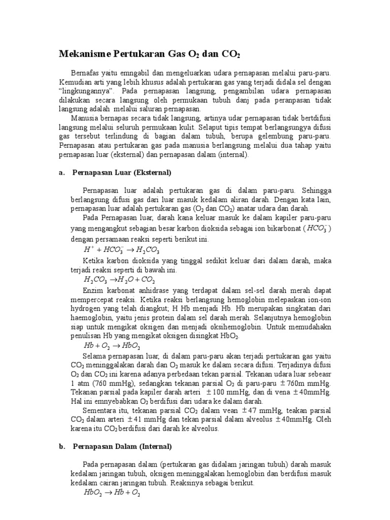Mekanisme Pertukaran Gas O2 Dan CO2 | PDF