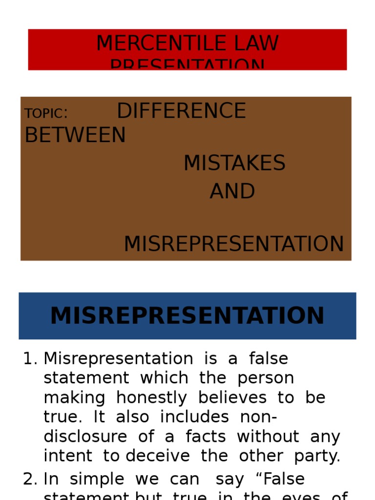 Mistakes vs. Misrepresentation in Law | PDF | Misrepresentation ...