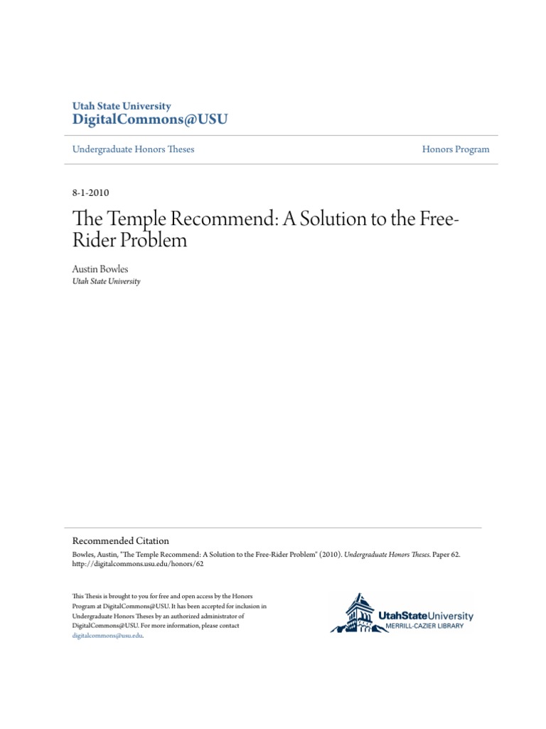 Free-Rider Problem | PDF | Externality | The Church Of Jesus Christ Of ...