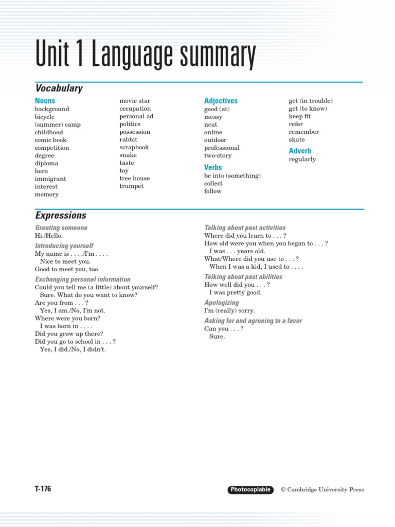Unit Language Summary (Interchange 2) | PDF | Adjective | Adverb