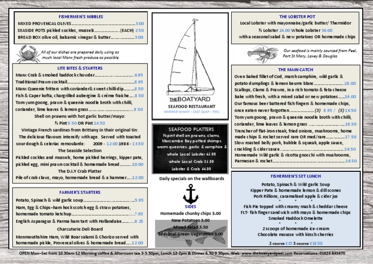 The Boatyard Restaurant Menu | PDF | Lunch | Pickling