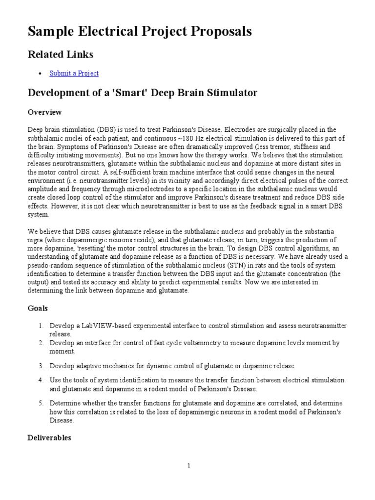 Sample Electrical Project Proposals | PDF | Deep Brain Stimulation ...