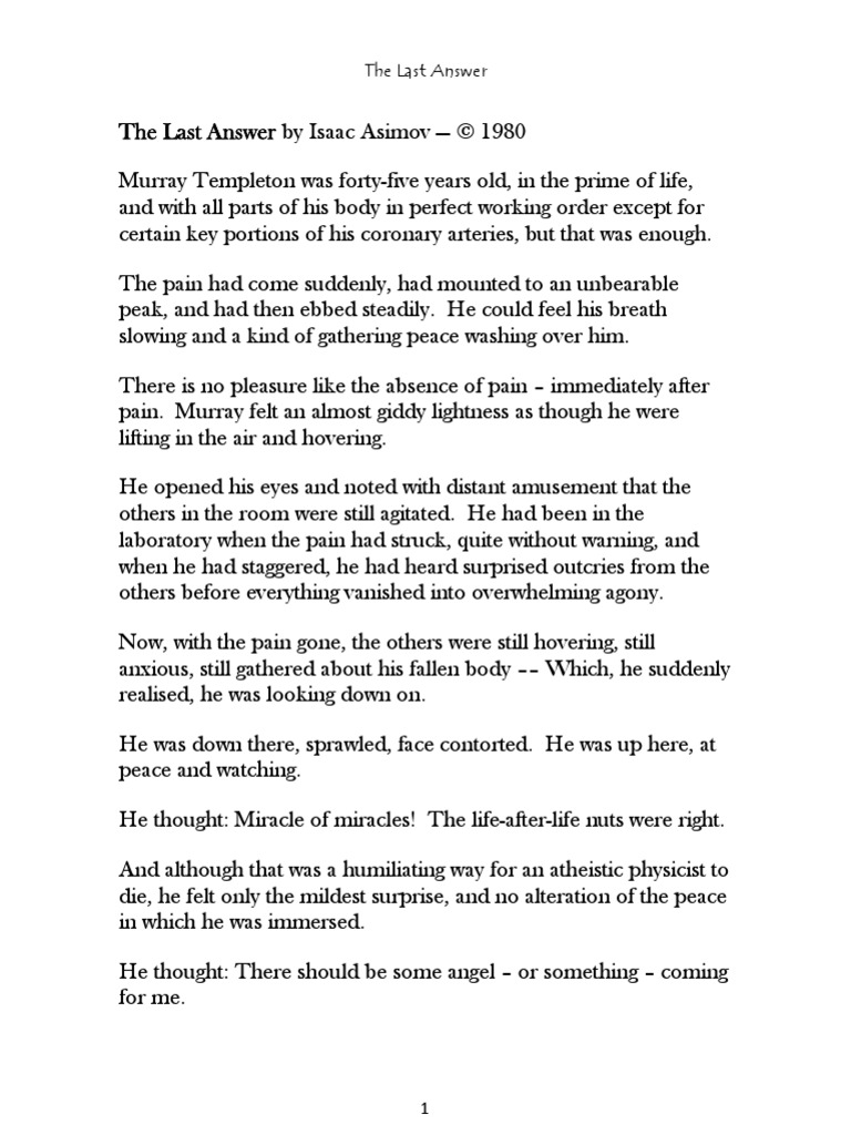 The Last Answer by Isaac Asimov | PDF | Infinity | Integer