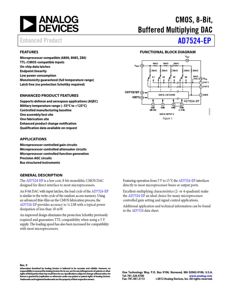 Ad7524 Ep PDF | PDF | Microprocessor | Digital To Analog Converter