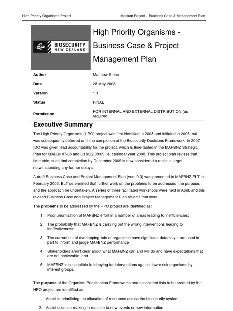 Project Business Case | PDF | Project Management | Risk Management