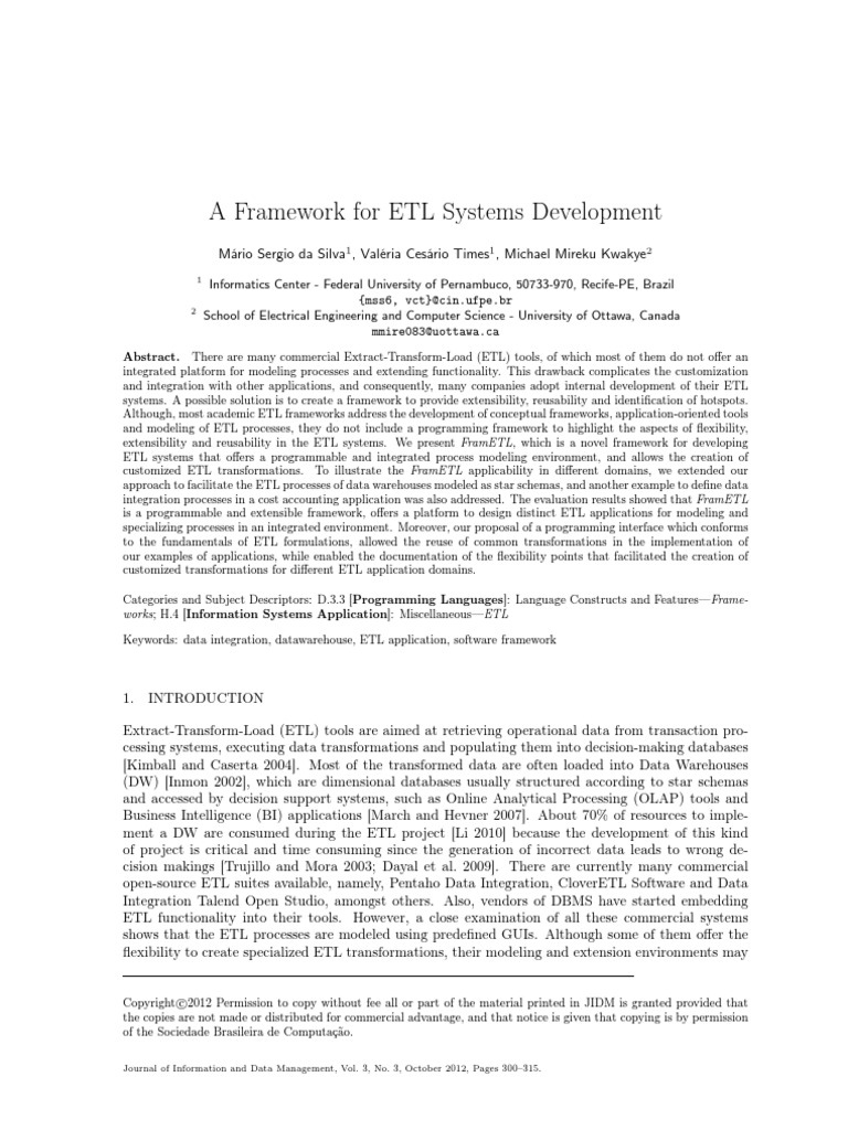 A Framework For ETL Systems | PDF | Conceptual Model | Metadata