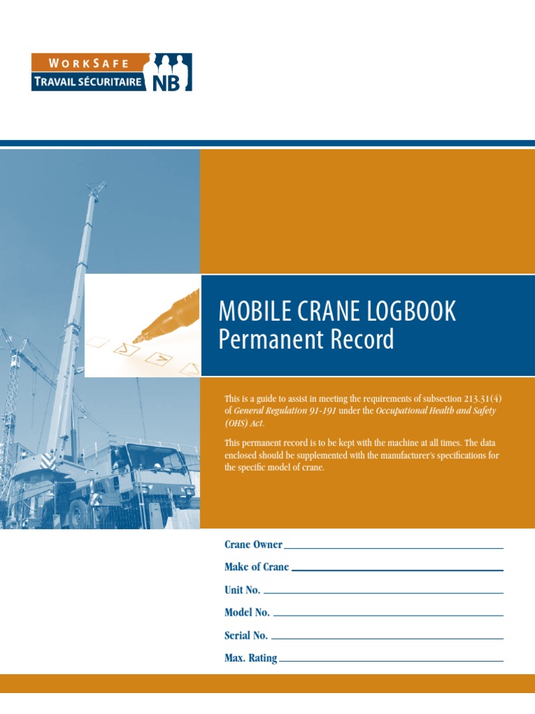Mobile Crane Logbook Permanent Record: (OHS) Act | PDF | Crane (Machine ...
