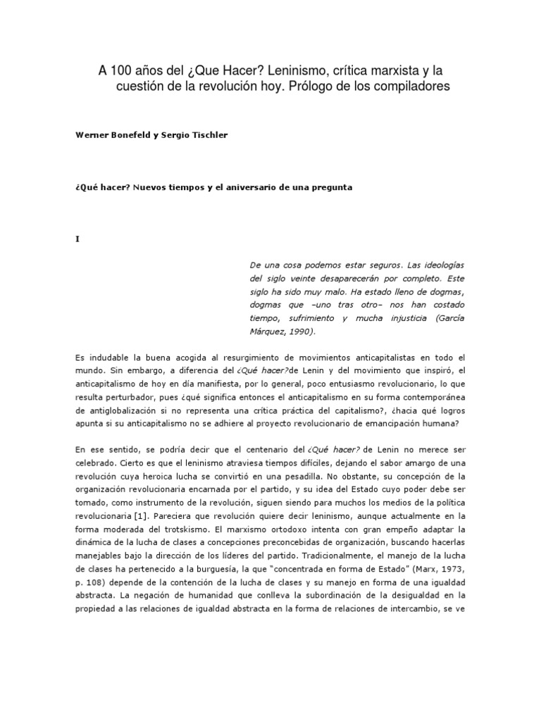 Centenario de "¿Qué hacer?" de Lenin | PDF | marxismo | Comunismo